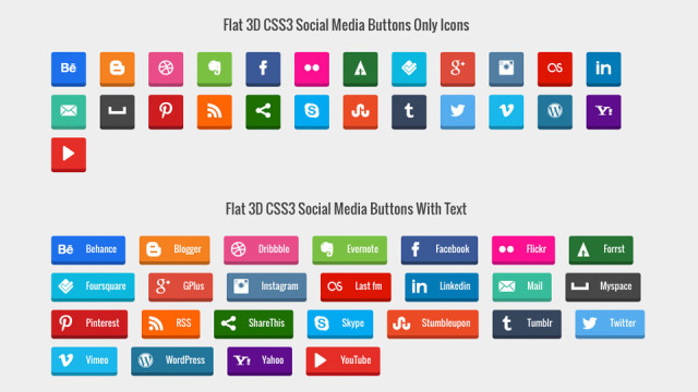 Freebie Css3 Social Media Button Set Flat 3d Text And With Rollover Animation Onextrapixel